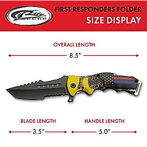 SZCO Supplies 8.5” First Responders Flag Assisted Open Liner Lock EDC Utility Folding Knife,Yellow,300566-MC
