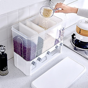xingxinqi Cereal Dispenser Plastic Clear Dry Food Dispenser with Lid 5 Grid Rice Dispenser Storage Box Rice Bucket Container, White (55B27DSKDFI177WC0541W)
