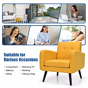 S AFSTAR Modern Upholstered Armchair, Mid-Century Fabric Accent Chair with Rubber Wood Legs, Leisure Lounge Chairs Living Room Furniture (1, Yellow)