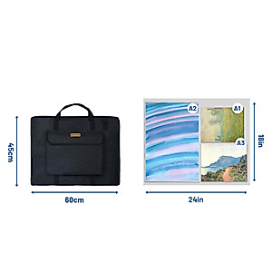 KaiXing Lightweight art portfolio bag, black art canvas portfolio bag with detachable shoulder strap and leather corners for artwork, posters and sketches (24"x18")