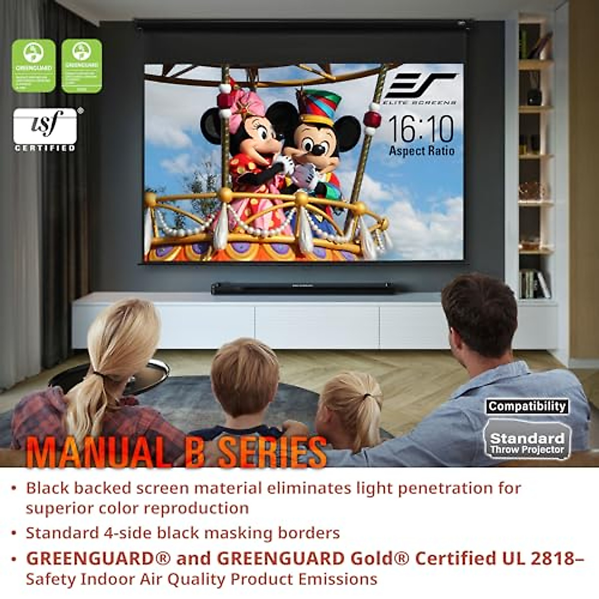 Elite Screens Manual B, 100-INCH Manual Pull Down Projector Screen Diagonal 16:9 Diag 4K 8K 3D Ultra HDR HD Ready Home Theater Movie Office Presentation, M100H