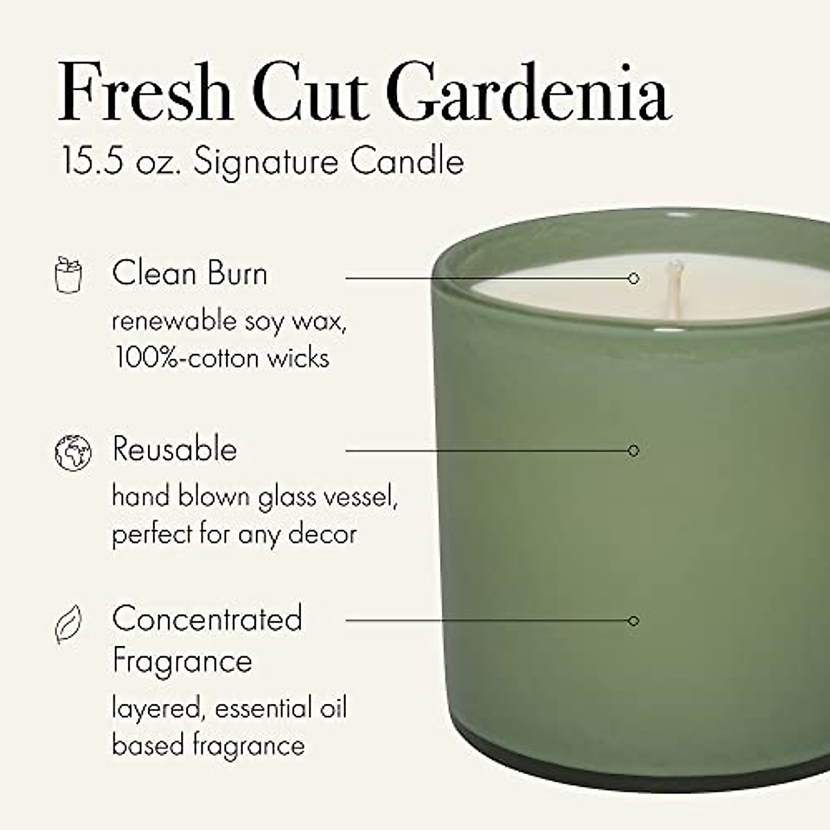 LAFCO New York Signature Candle, Fresh Cut Gardenia - 15.5 oz - 90-Hour Burn Time - Reusable, Hand Blown Glass Vessel - Made in The USA