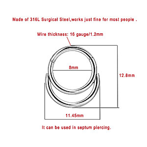 FANSING Surgical Steel Double Crescent Moon Septum Hoop 16g Septum Jewelry 16 Gauge 8mm Septum Rings Clicker Silver Septum Piercing Rings