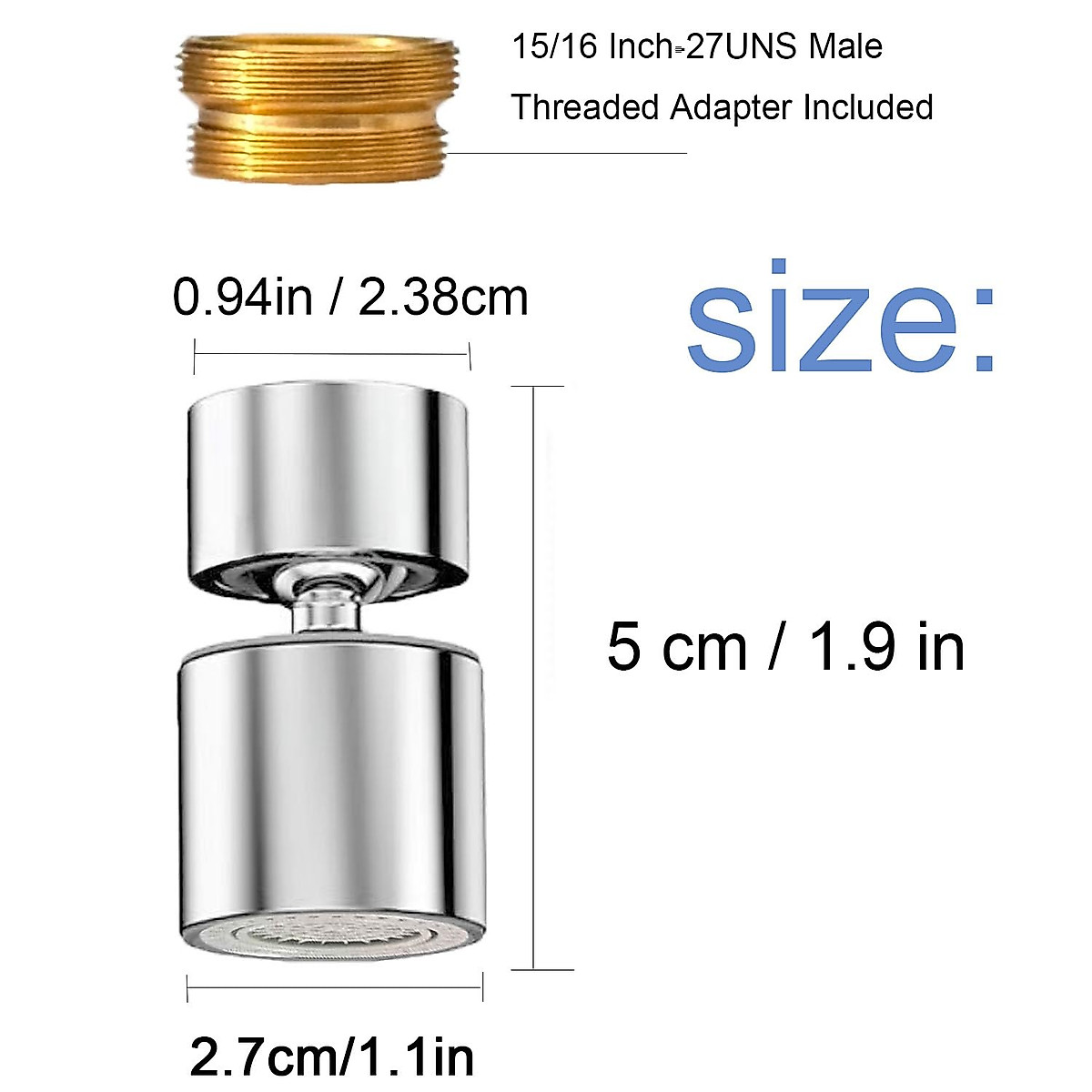 2 Pcs Faucet Aerator, Swivel Kitchen Sink Faucet Aerator, 50° Angle Twist, Dual-function 2-Flow Sprayer Faucet Head, Sink Attachement, Faucet Replacement Part 55/64'' Female Thread, Chrome