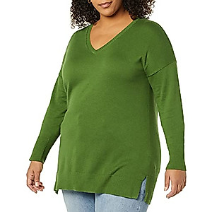 Amazon Essentials Women's Lightweight Long-Sleeve V-Neck Tunic Sweater (Available in Plus Size), Green, Small