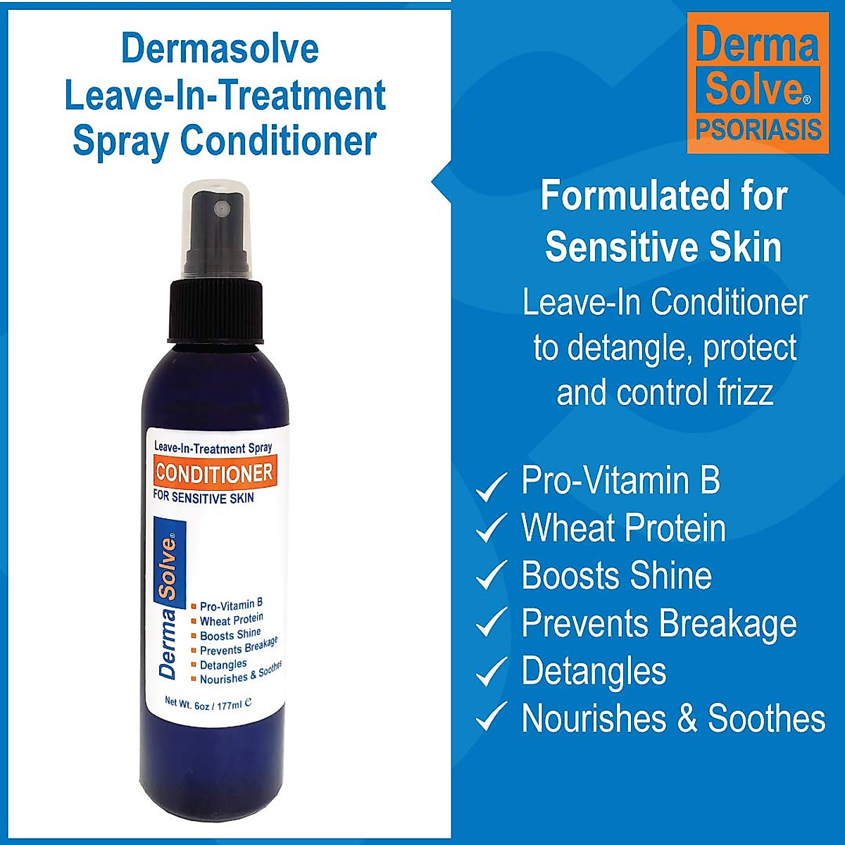 Psoriasis Shampoo and Leave-In Styling Spray Conditioner (Combo Pack) | Detangler for Sensitive Skin, Soothing Anti Dandruff, De-Flake, Dry Scalp Treatment for Seborrheic Dermatitis & Damaged Hair
