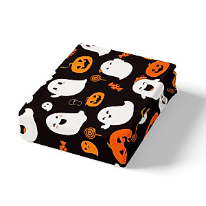 Feelyou Girls Pumpkin Lantern Twin Size Bedding Set Decoration Ghost Spider Bed Sheets for Kids Boys Kawaii Halloween Fitted Sheet Black Cute Sheets Set,No Top Sheet