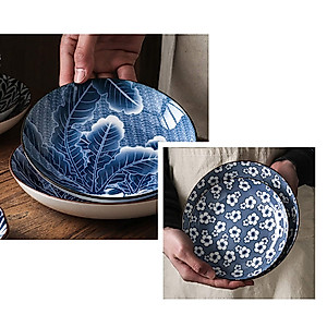 Gegong 12 inch Fish Plate Blue and White Porcelain Dish Serving Plate Floral Dinner Shallow Plate Appetizer Salad Dessert Snack Plate (Tang Grass)