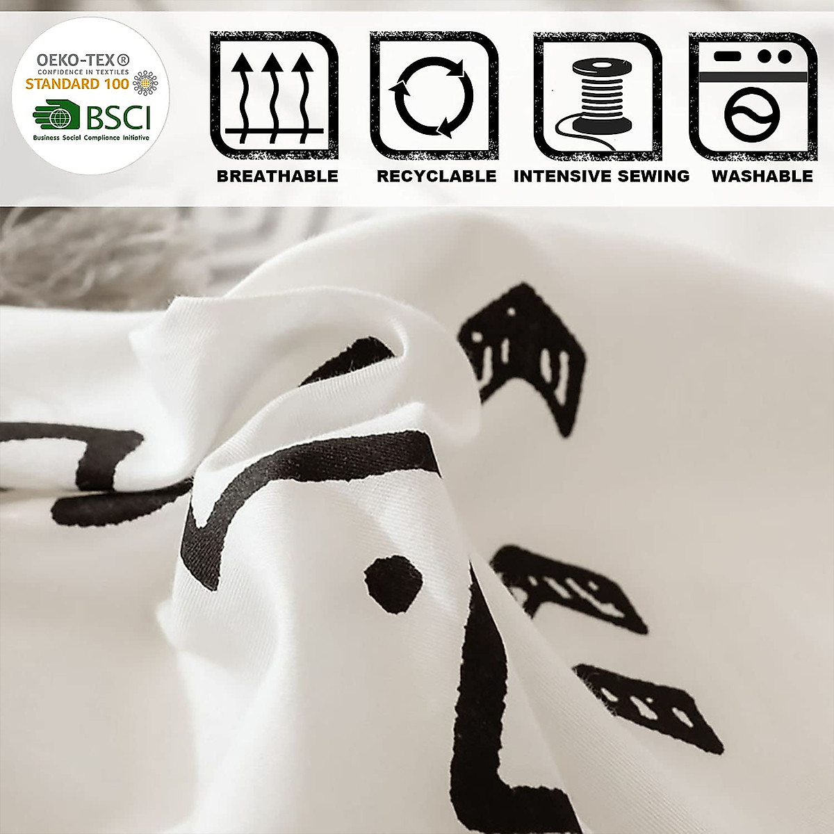 Gafance 3Pcs Black Stripe Printed Duvet Cover Aztec Twin Set, Southwest Bedding Ethnic Style Comforter Cover with Zipper Closure, Soft Bed Linen White Quilt Cover 68X90 inches & 2 Pillow Shams