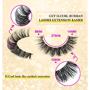 False Eyelashes Russian Strip Lashes D Curl Wispy Natural Look Faux Mink Lashes Like Eyelash Extension Fluffy zanlufly Transparent Band Cat Eye Fake Eyelashes Pack
