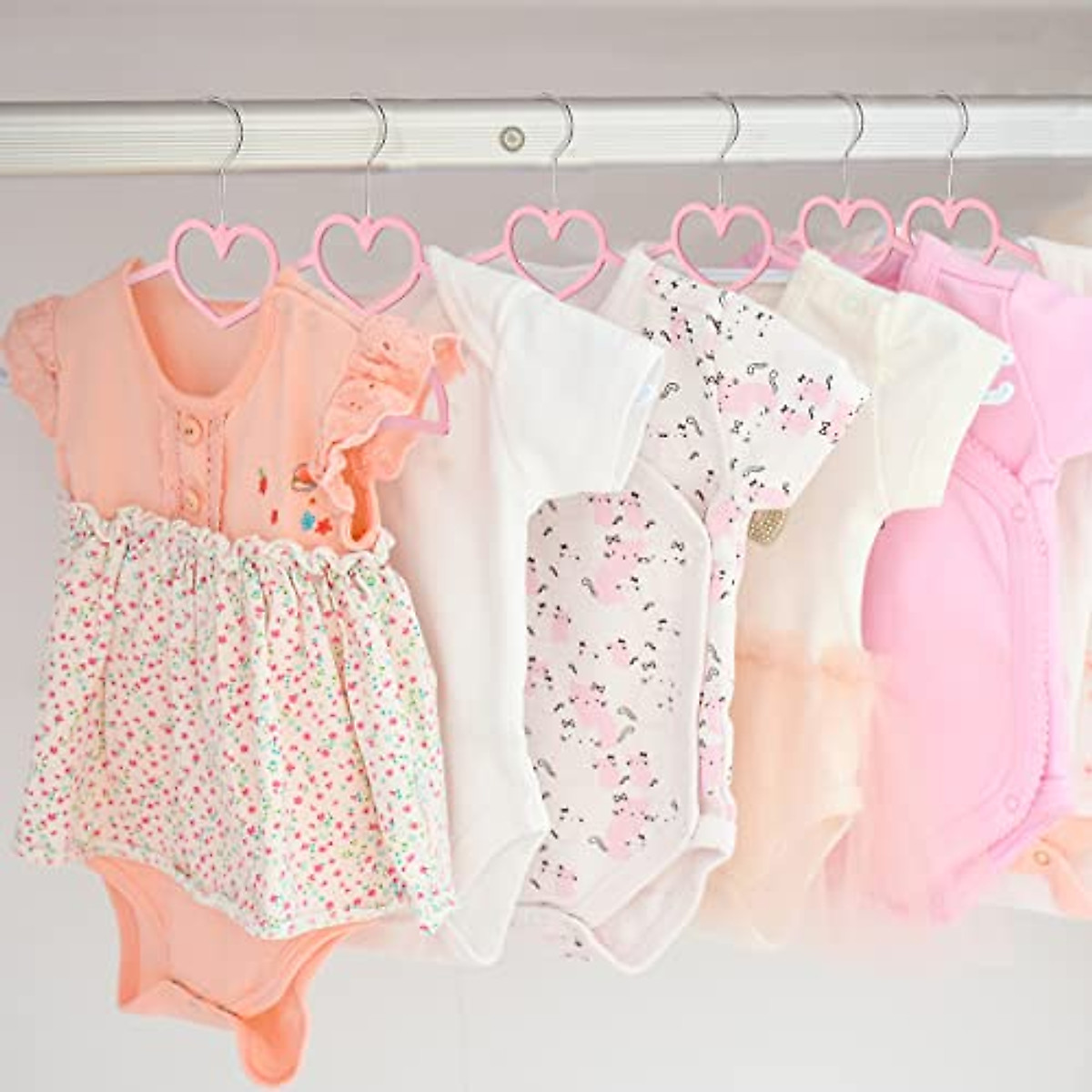 Kigley 50 Pieces Kids Pink Heart Hangers 12.8 Inch Plastic Space Saving Baby Hangers Kids Hangers for Nursery Cute Hangers with 360 Degree Swivel Hook Stackable and Non Slip