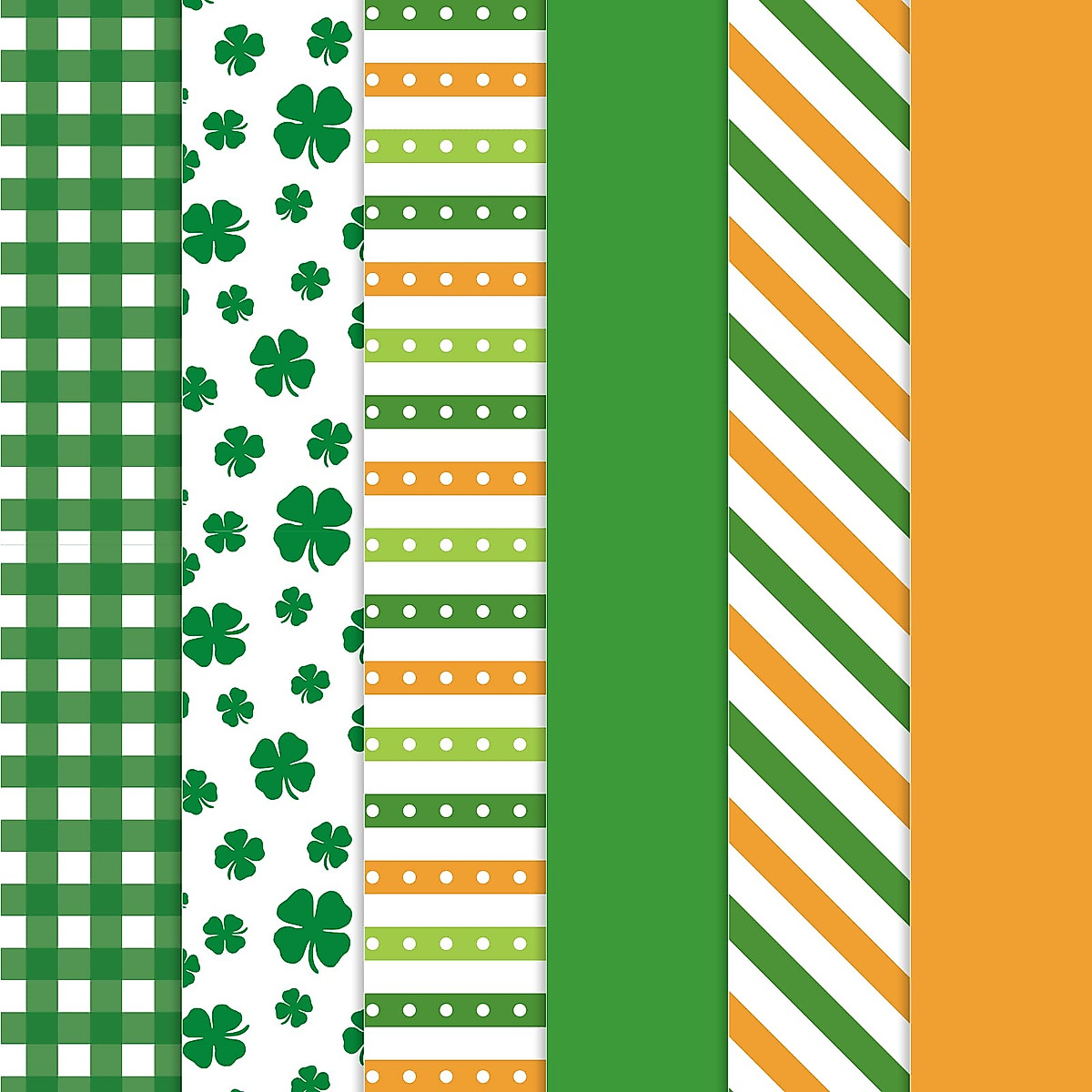 Whaline 90 Sheet St. Patrick's Day Tissue Paper Shamrock Green Orange White Stripe Plaids Art Tissue Paper 6 Design Irish Spring Holiday Wrapping Paper for Gift Packing DIY Crafts, 13.8 x 19.7in