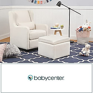 Carter's by DaVinci Adrian Swivel Glider with Storage Ottoman in Performance Cream Linen, Water Repellent and Stain Resistant, Greenguard Gold & CertiPUR-US Certified