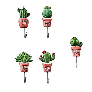 Chiloskit 5pcs 4" Stainless Steel Scculent Plants Hook Creative Cactus Kitchen Wall Door Hanger Sundries Cute Hooks Clothes Hangers