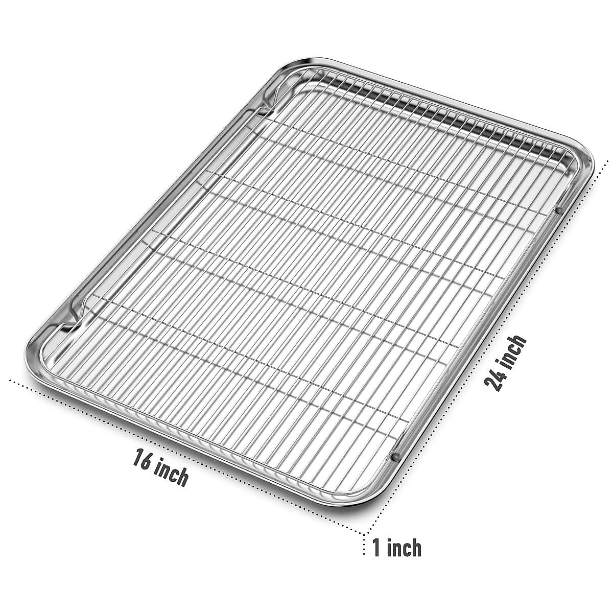 Large Set Baking Sheet and Cooling Rack Set, Bastwe 24L x 16W x 1H inch Professional Bakeware, Healthy & Nontoxic & Rustproof & Easy Clean