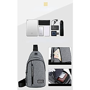 AMZTAN Crossbody Backpack for Men and Women, Waterproof Strap Bag, with USB Hole with Headphone Hole Strap Multipurpose Crossbody Chest Bag, Suitable for Shopping Working Hiking Outdoor Trip (Grey)