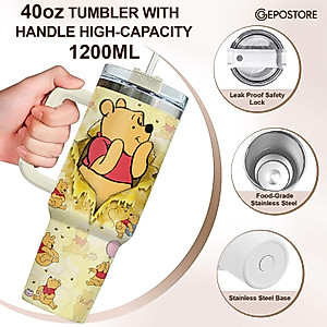 GEPOSTORE Cute Bear 40oz Tumbler with Lid, Cute Cartoon Character Travel Cup, Birthday Gifts for Movie Lover