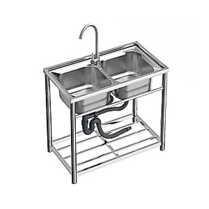 SEYFI Kitchen Sinks Free Standing Stainless Steel Sink,Commercial U-Tility Sink, Kitchen Sink U-Tility Set with Faucet Indoor Outdoor Sink, for Kitchen, Laundry Room/Hot and Cold/Hot and Cold
