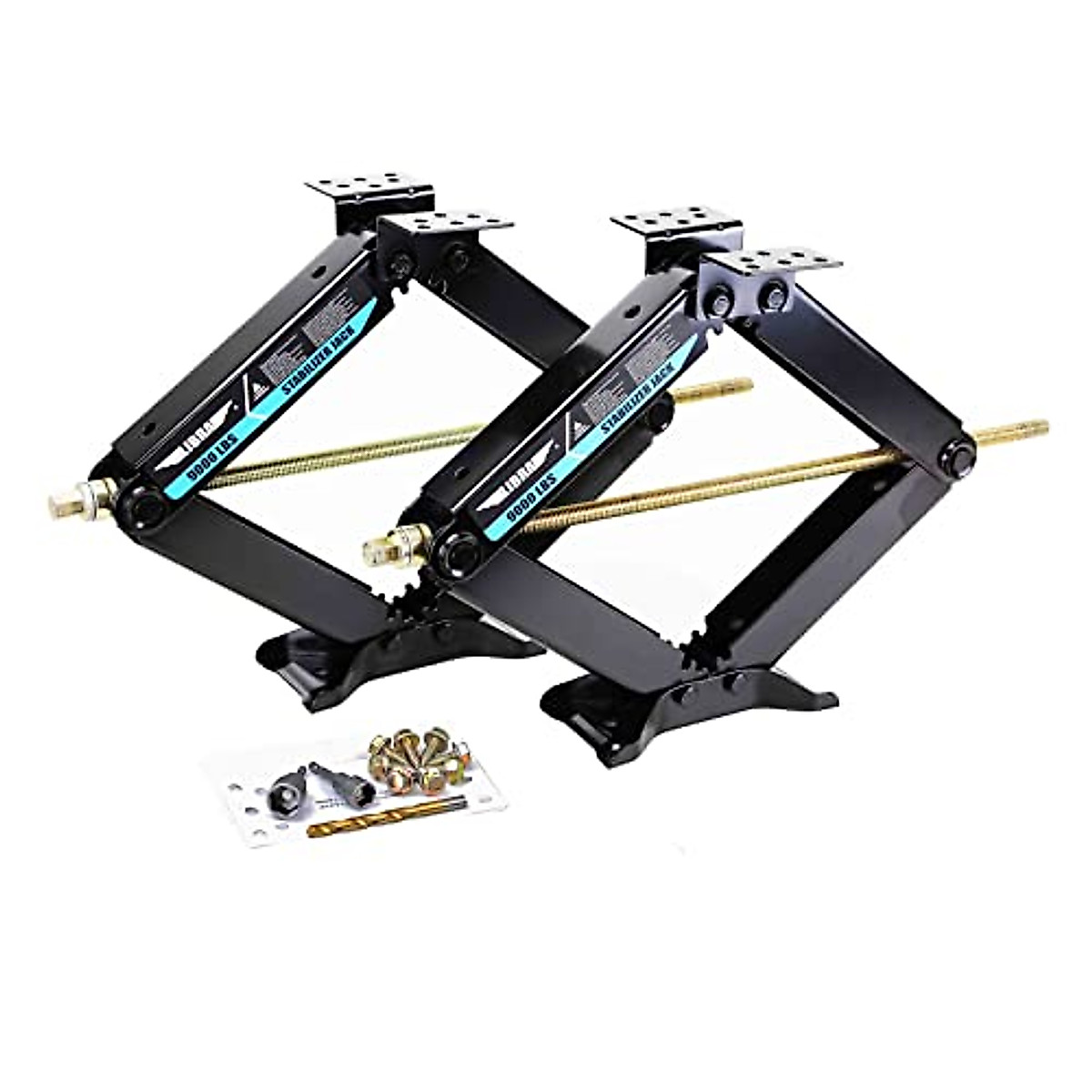 Set 2 LIBRA True HD 9000# 24" RV Trailer Stabilizer Leveling Scissor Jacks w/Dual Power Drill Sockets & Full Installation Kit …