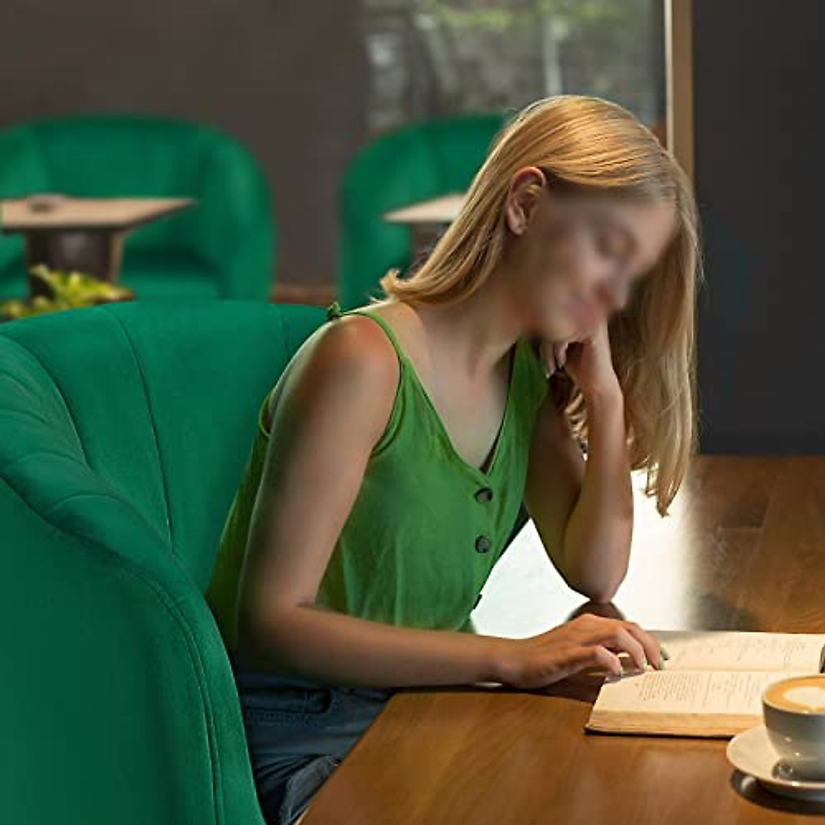 Yaheetech Accent Chair, Modern Barrel Vanity Chair with Gold Metal Legs, Tufted Accent Armchair for Living Room/Bedroom/Office/Makeup Room Green, Set of 2