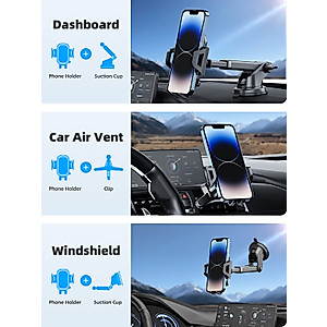 Phone Holder Mount for Car [ Off-Road Level & Stable Hook ] Windshield Dashboard Air Vent Universal Hands-Free Automobile Mounts Cell Phone Holder Fit for iPhone Smartphones