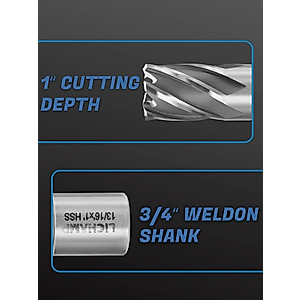 Lichamp Annular Cutter Set, M2 HSS Mag Drill Bits for Magnetic Drill Press Hard Steel Drill Project, 6 Pack with 1/2" to 1-1/16" Diameter and 1" Cutting Depth with case