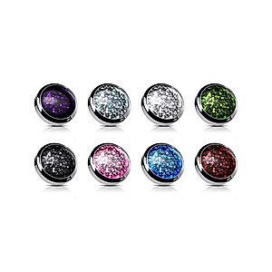 Pierced Owl 14GA Stainless Steel Epoxy Covered Glitter Internally Threaded Dermal Anchor Top (Purple)