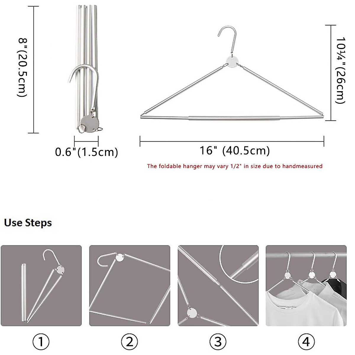 BETTERALL Foldable Hangers for Travel 3 Pack, Travel Hangers Foldable for Suitcase, Light Folding Hangers, Foldable Coat Hanger, Portable Hangers, for Business Trip, Caravan, Hotel, Red