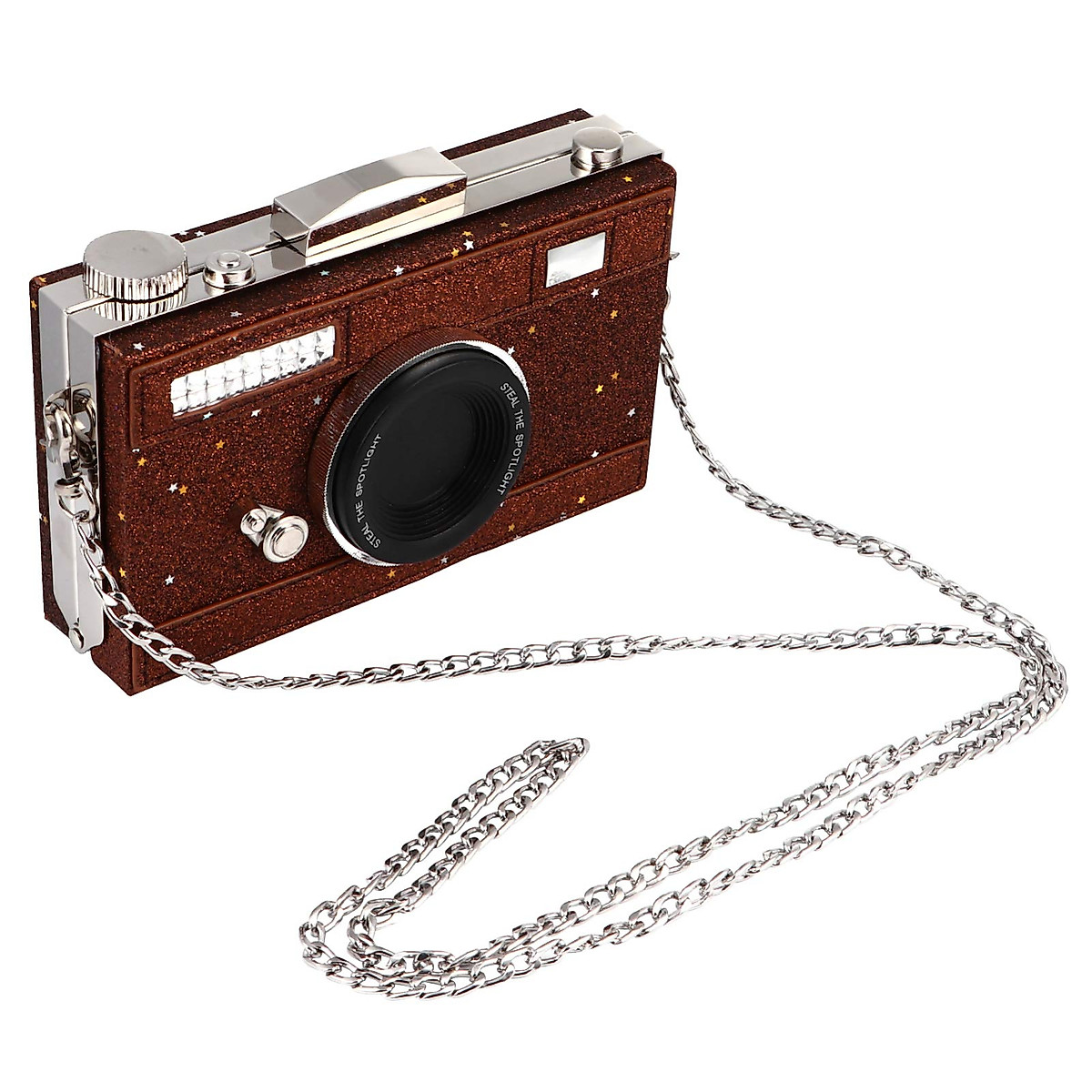 TENDYCOCO Camera Shaped Crossbody Bag Wide Shoulder Bag Square Bag Camera Bling Purse Unique Design for Daily Storage