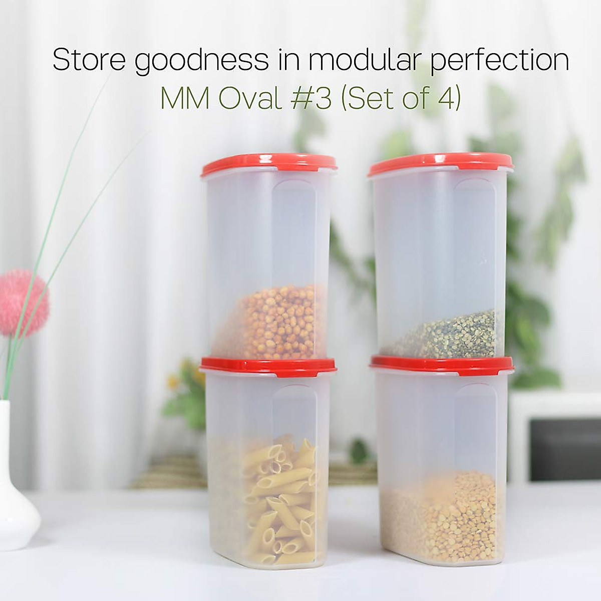 Tupperware Plastic Dry Storage Containers - 1.7 L, 4 Pieces, Multicolored