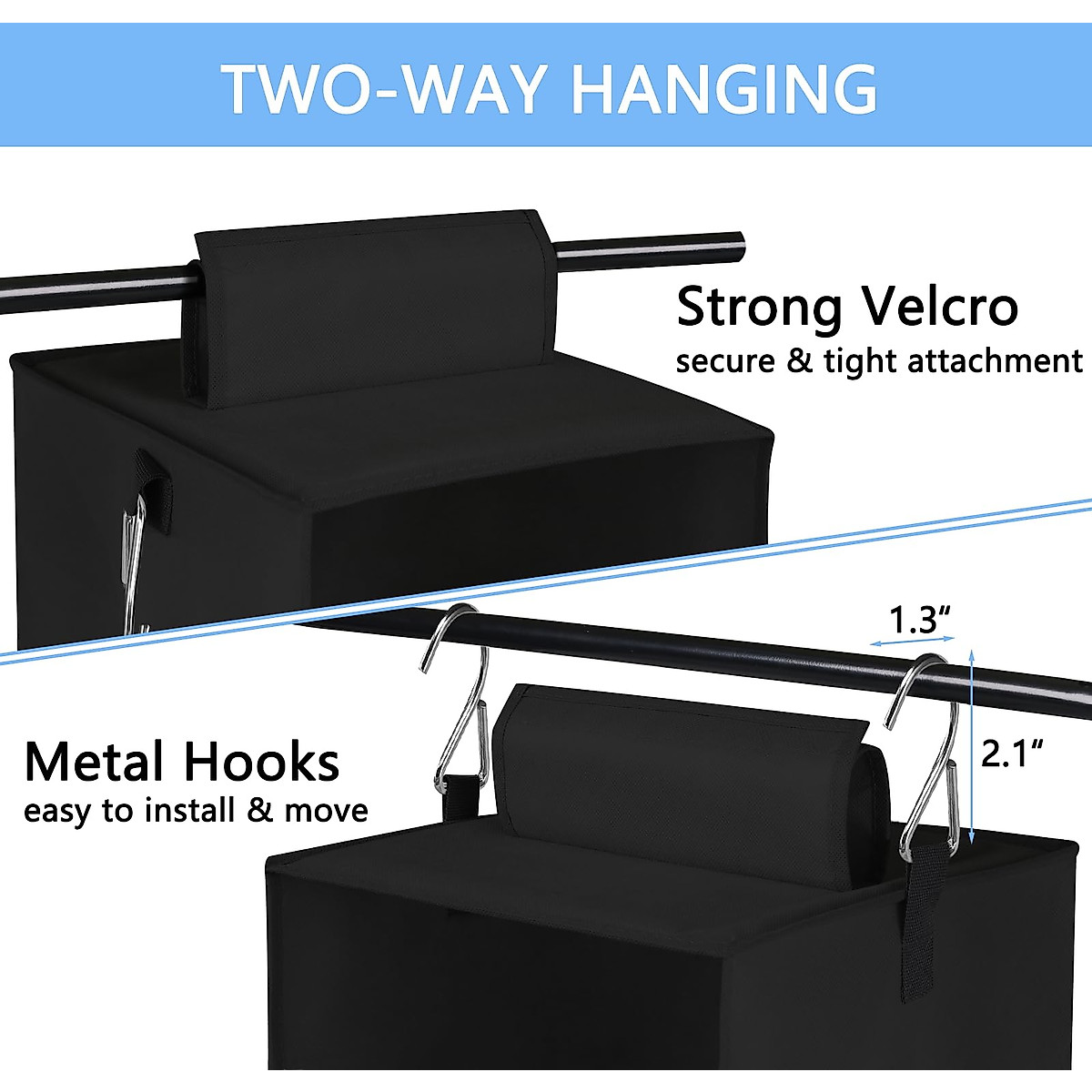 punemi 2 Pack 3-Shelf Hanging Closet Organizer and Storage, Hanging Closet Storage Organizer with Drawers, Foldable Hanging Shelves for Closet, Wardrob, 22.8" D x 11" W x 11" H, Black