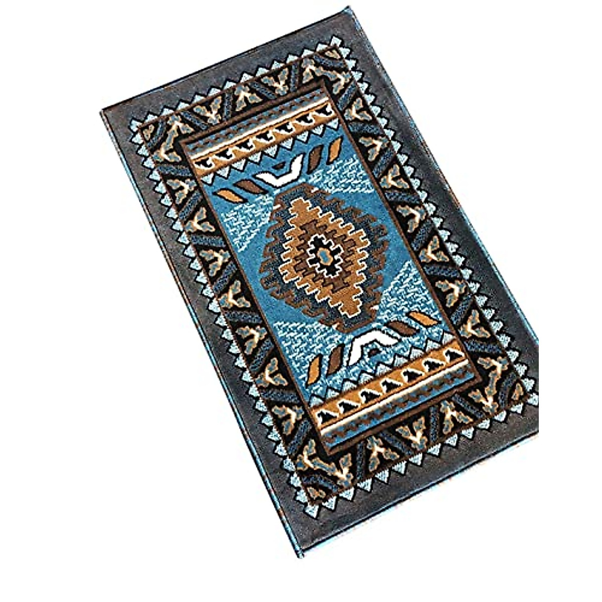 Southwest Native American Doorway Mat Area Rug Blue & Brown Design D143 (2 feet X 3 feet 4 inches)