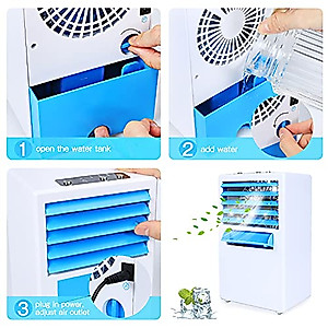 Portable Air Conditioner Fan, Mini Air Cooler Desk Fan with Icebox, 4-in-1 Evaporative Air Cooler with 3 Fan Speeds, Quiet Mini Air Conditioner for Home & Office, Portable Air Humidifier