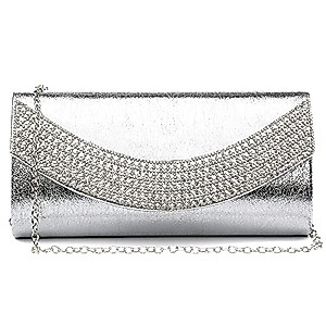 Dasein Womens Clutch Purses Rhinestone Evening Bags Formal Wedding Party Purse Prom Handbags (Silver)