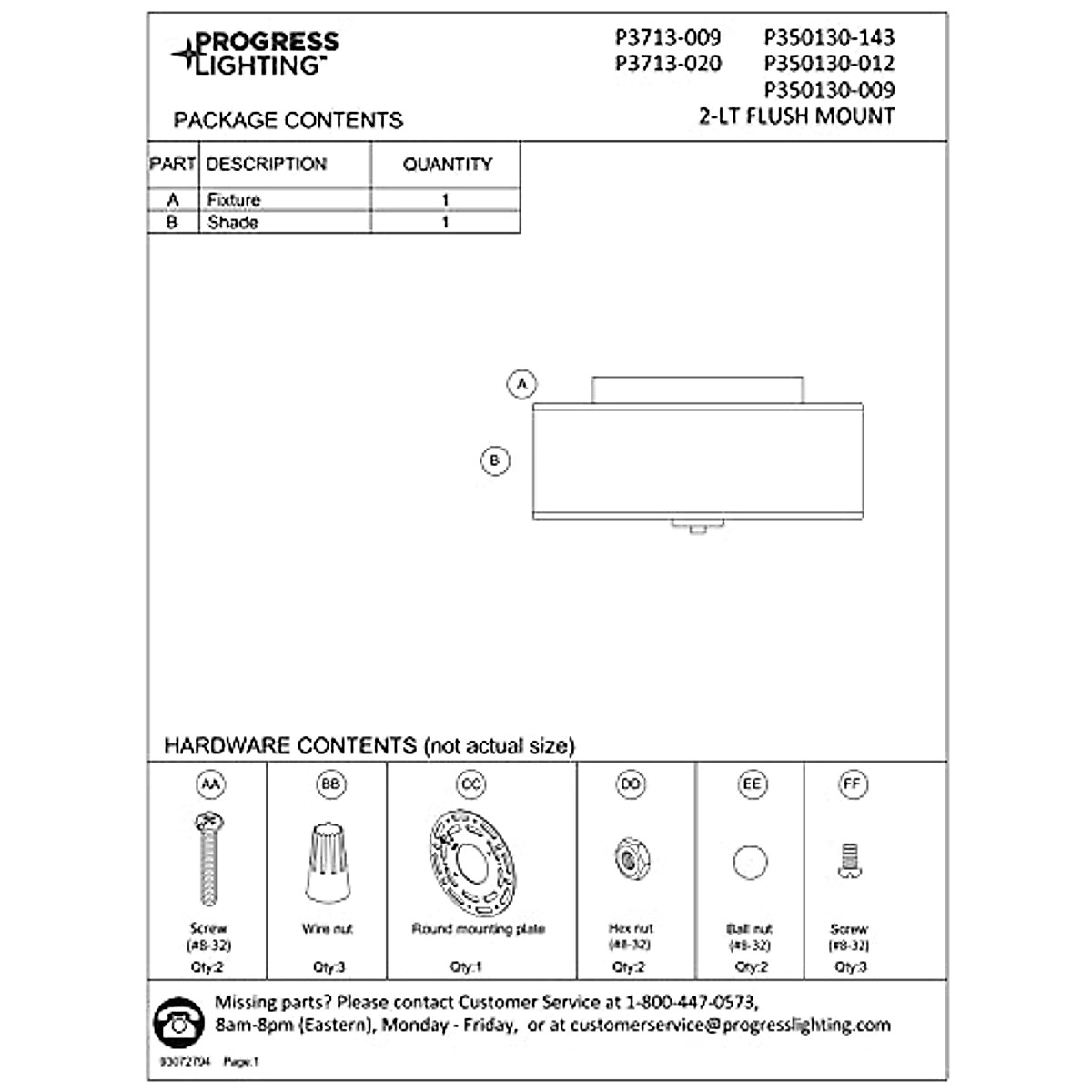Progress Lighting P3713-20 Inspire Two-Light Flush Mount, Antique Bronze, 5.50x13.00x13.00