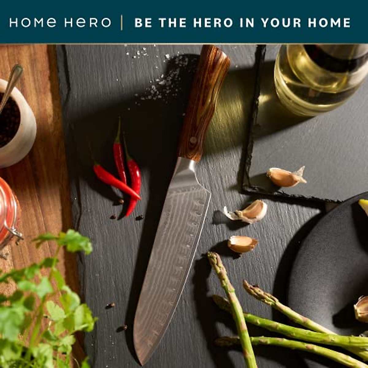 Home Hero Elite Series Santoku Knife 7 Inch - 67 Layer Japanese VG 10 Damascus Chef Knife - Ergonomic Rosewood Handles & Sheath - Ultra Sharp Asian Chef Knives & Kitchen Favorites 2023