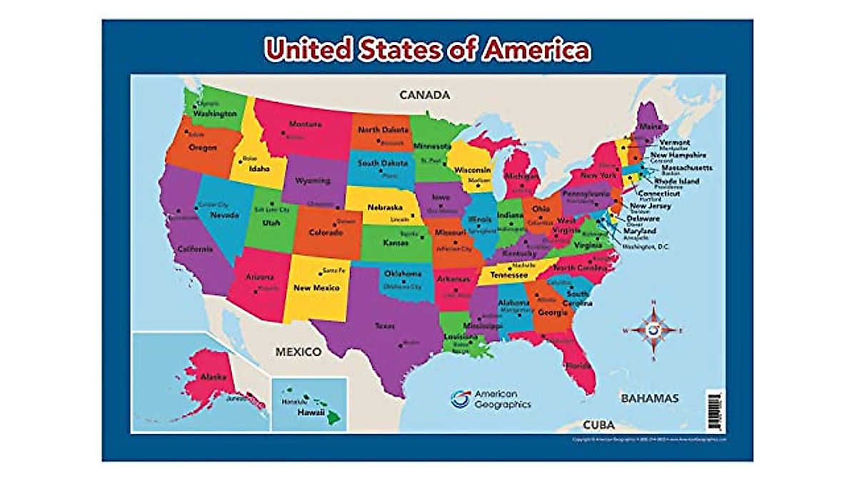 USA Map for Kids - Durable 18" x 26" Laminated Map