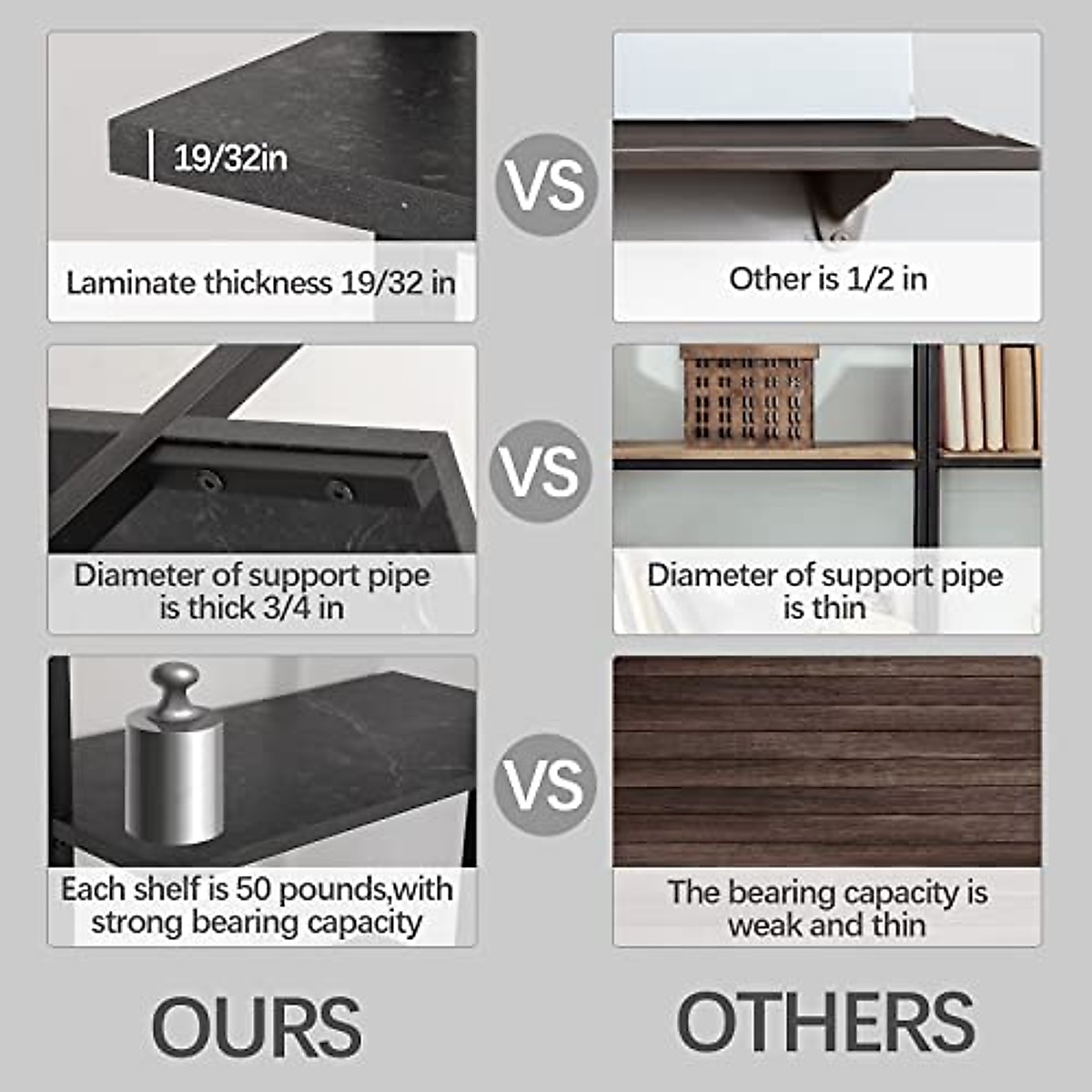 Bevfint 5-Tier Industrial Ladder Shelf Rustic Wall Mounted Metal Frame Bookcases, Multi-Use Open Shelf for Storage Organizer Plants Rack for Office and Home, Living Room, Bedroom - Black Marble Board