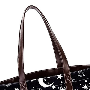 Black and White Stars Moon Tote Bags Large Leather canvas Purses and Handbags for Women Top Handle Shoulder Satchel Hobo Bags