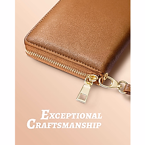 Yarnic Brown Women's Wallet Wristlet Band Wallet Credit Card Wallet Holder Money Pockets Women Clutch Case Coin Money Clip Organizer Purse with RFID Blocking Large Capacity with Zipper Tan