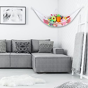 Stuffed Animal Net or Hammock Toy Hammock Macrame Large Corner Mesh Toy Storage Hanging Wall, Stuffed Animal Holder Nursery Organizer for Kids Bedroom (70x47x47 in)
