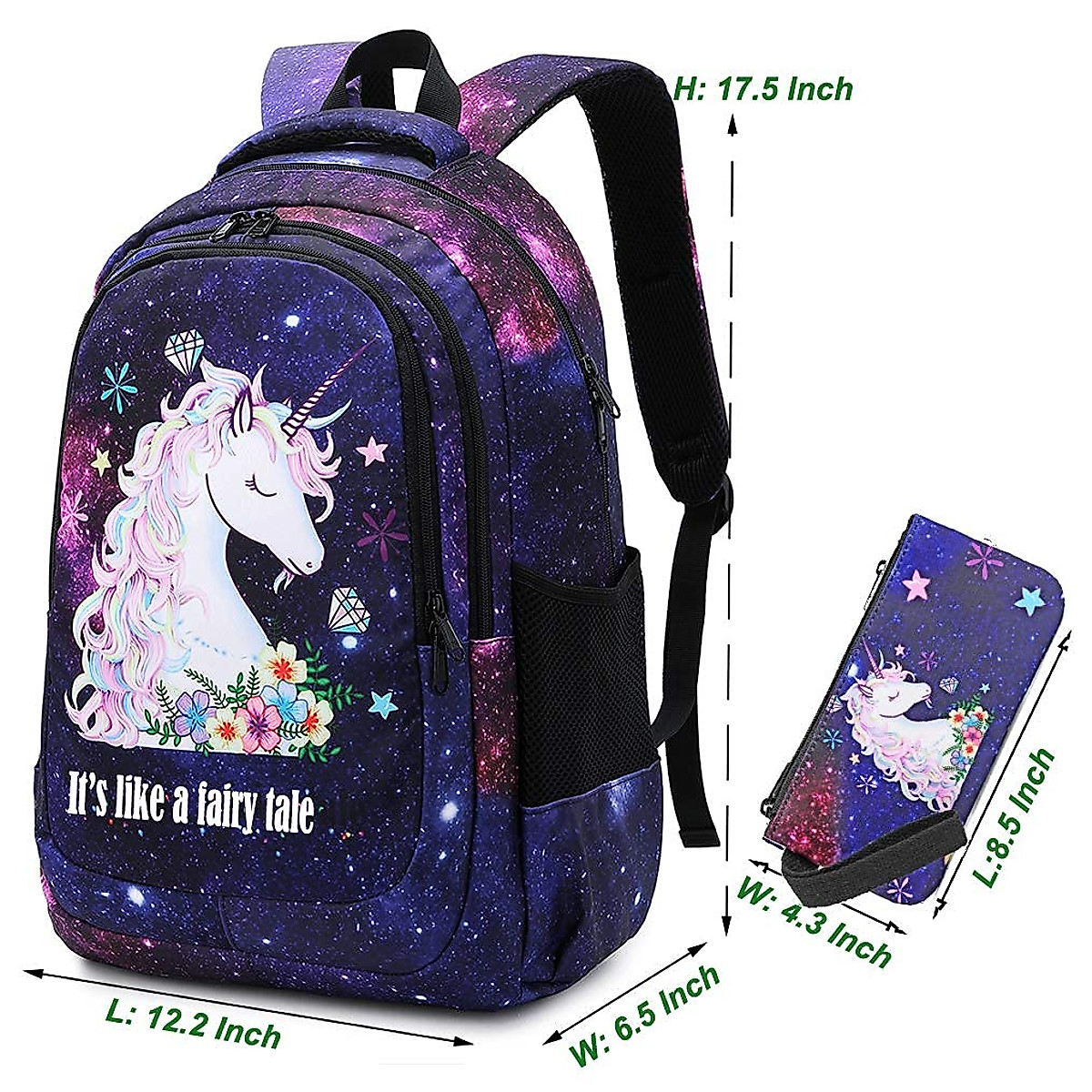 Girls Backpack for Kids Elementary Galaxy Bookbag Girly School bag with Insulation lunch Bag Children Laptop Bag (Galaxy space - Blue-3 pieces)