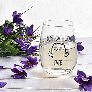 Cat Dad Stemless Wine Glass - Funny Dad Wine Glass for Cat Lovers, Dad, New Dad, Father, Papa, Dad Gifts for Christmas, Birthday, Father's Day 15Oz