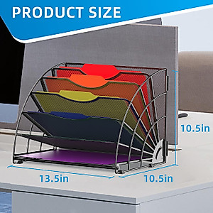 SUPEASY Fan Shaped Desk File Organizer, 6 Compartments for Filing Paper Bills, Letters, Desk Accessories for Workspace, School, Office, Waiting Room, Classroom Storage, Black