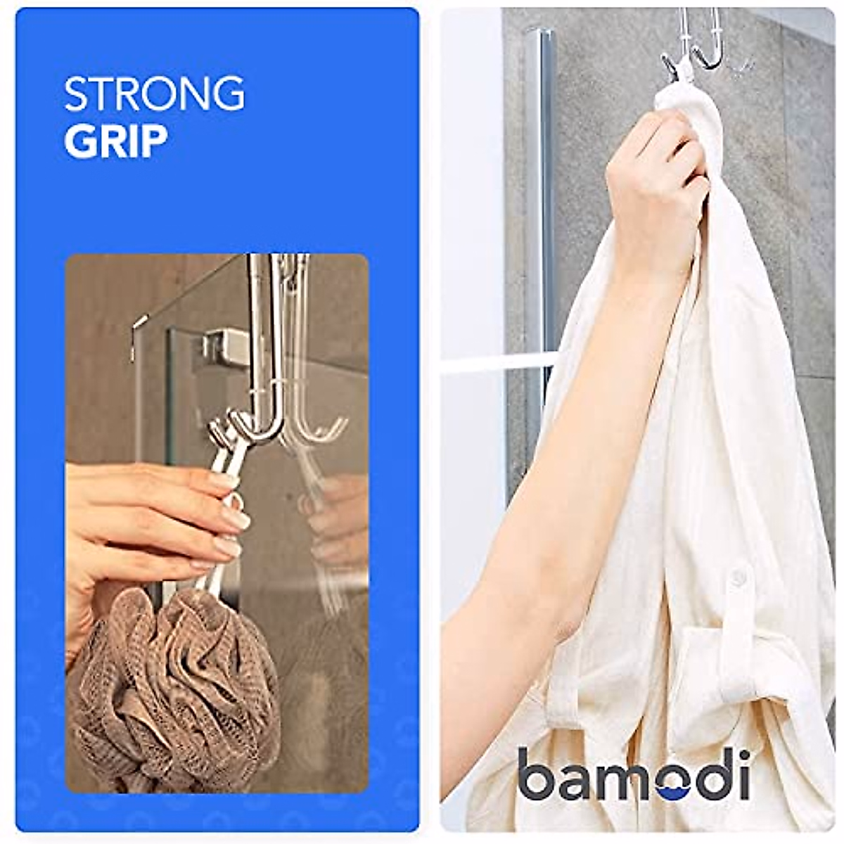 Bamodi Shower Hooks Set - Glass Door Shower Hooks 11 cm - Extremely Lightweight Bathroom Hooks Bath Shower Screen - Use as a Towel Hanger Bathroom Holder Shower Door