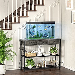 Ecoprsio 47'' Entryway Table with Outlets and USB Ports, Console Table with 3 Drawers, Sofa Table Narrow Long with Storage Shelves for Living Room, Couch, Hallway, Foyer, Kitchen Counter, Grey