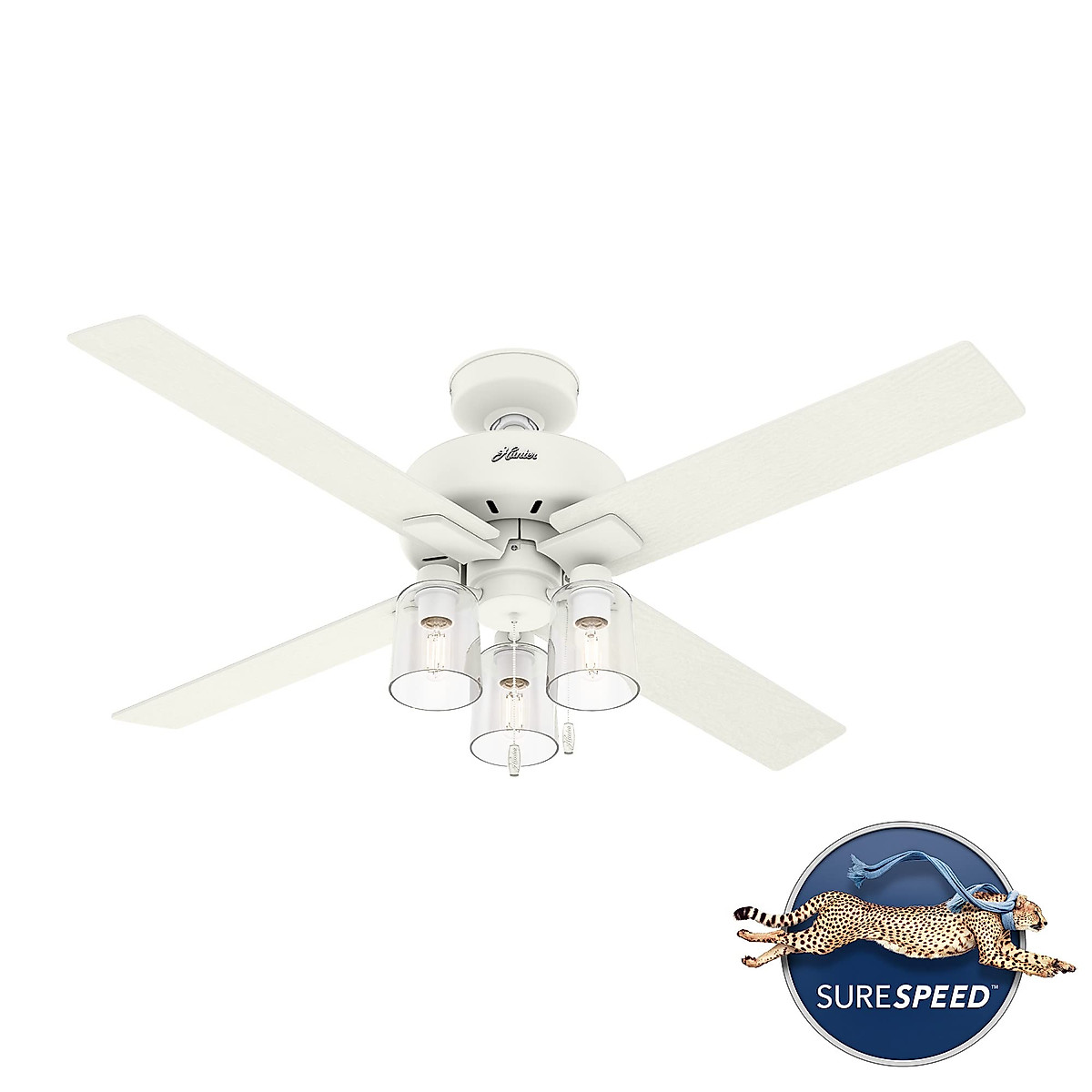 Hunter Pelston Indoor Ceiling Fan with LED Light and Pull Chain, 52", Matte White