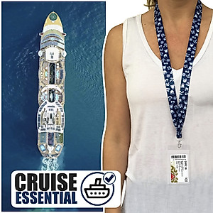 Cruise Lanyard Must Have Essentials for Ship Cards [2 Pack] Cruise Lanyards with ID Holder, Key Card Detachable Badge & Waterproof Ship Card Holders (Blue & Pink)