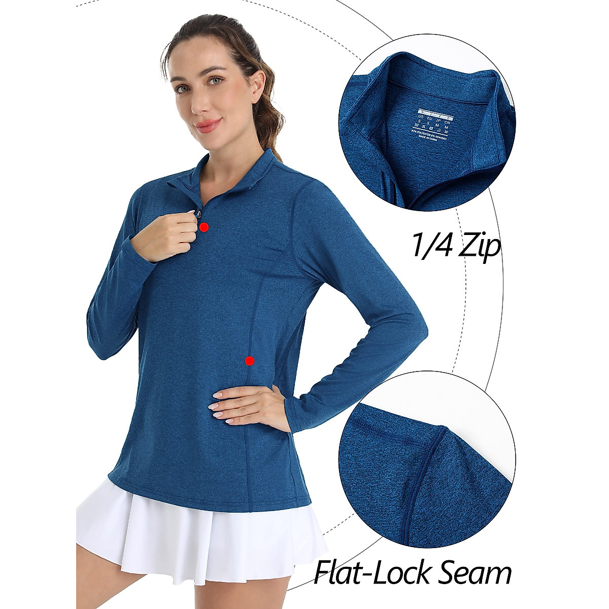 TACVASEN Women's 1/4 Zip Shirts Sun Protection Pullover Outdoor UPF 50+ Workout Golf Tops, Blue, 2XL