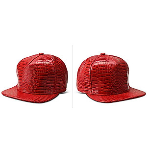 XRDSS Men Women PU Leather Hip-Hop Flat Bill Snapback Hat Crocodile Baseball Caps Red